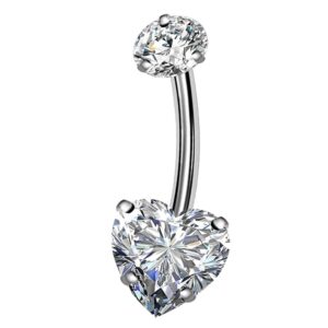 oufer titanium belly rings 14g g23 solid titanium faceted cubic zirconia heart navel rings belly button body piercing jewelry