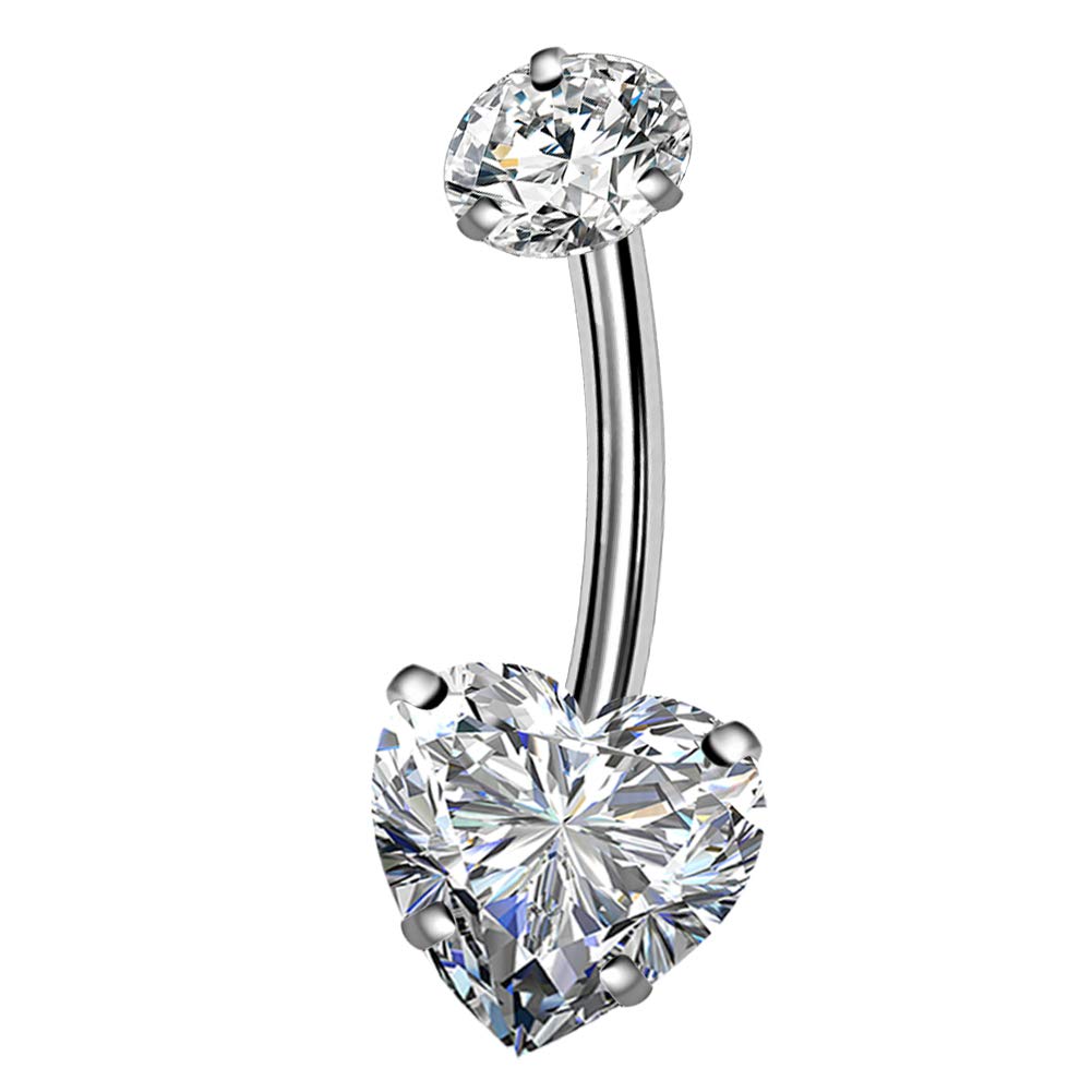 OUFER Titanium Belly Rings 14G G23 Solid Titanium Faceted Cubic Zirconia Heart Navel Rings Belly Button Body Piercing Jewelry