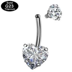 OUFER Titanium Belly Rings 14G G23 Solid Titanium Faceted Cubic Zirconia Heart Navel Rings Belly Button Body Piercing Jewelry