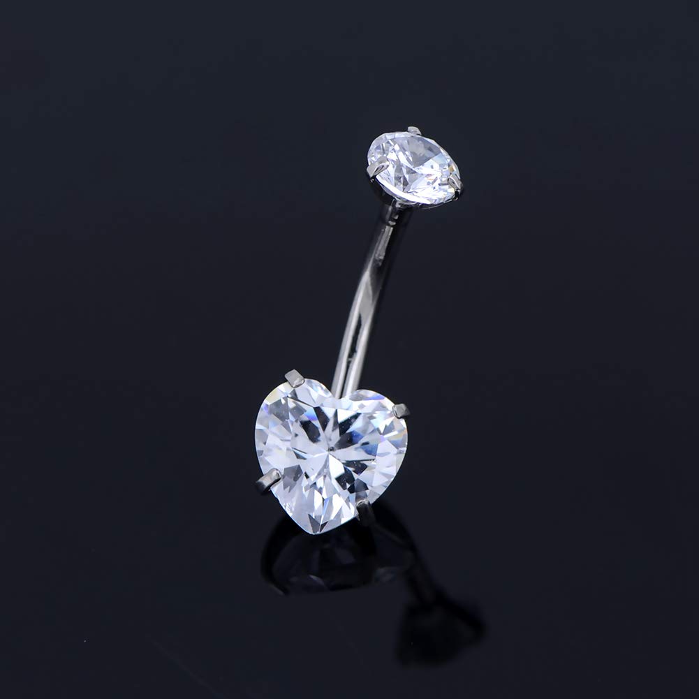 OUFER Titanium Belly Rings 14G G23 Solid Titanium Faceted Cubic Zirconia Heart Navel Rings Belly Button Body Piercing Jewelry