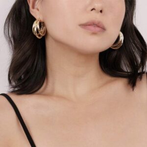 RELOVET Triple Hoop Earrings Chunky Tube Gold Silver Earrings Minimal Statement Fashion for Women (gold)