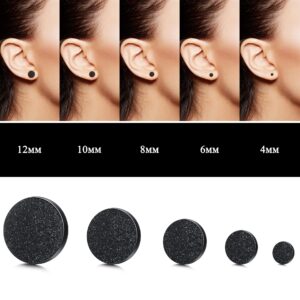 YADOCA Black Round Stud Earrings Set for Men Women 316L Surgical Stainless Steel Matte Black Ear Studs 5 Pairs 10mm