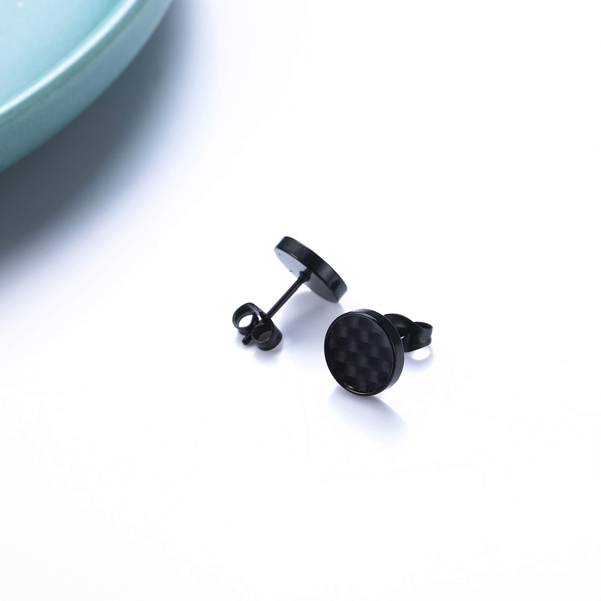 YADOCA Black Round Stud Earrings Set for Men Women 316L Surgical Stainless Steel Matte Black Ear Studs 5 Pairs 10mm