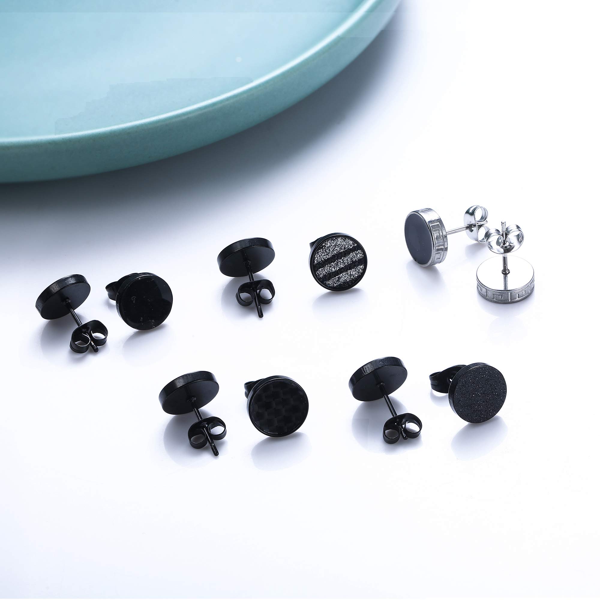 YADOCA Black Round Stud Earrings Set for Men Women 316L Surgical Stainless Steel Matte Black Ear Studs 5 Pairs 10mm