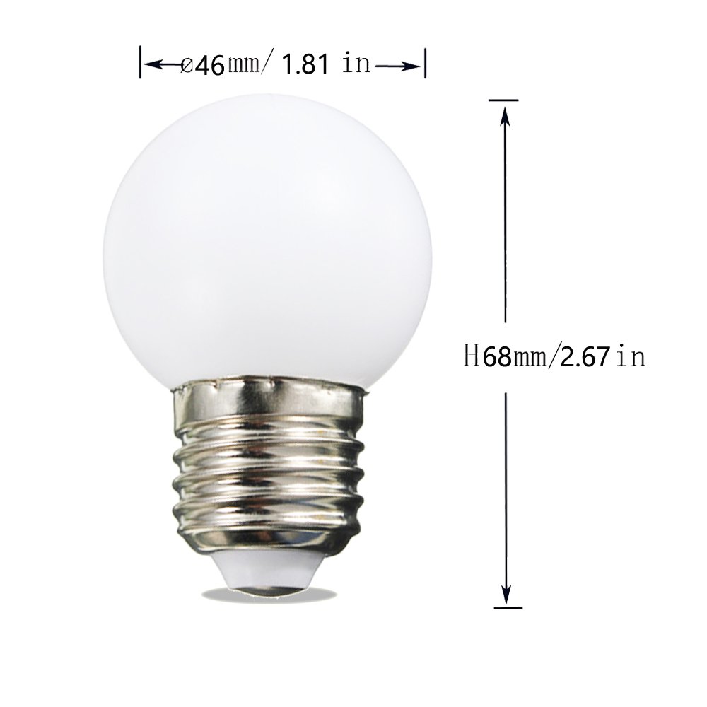 Night Light Bulb 1 Watt LED Low Watt Bulbs E26 E27 Standard Base Daylight White 6000K Not Dimmable G45 Energy Saving Light Bulbs 10W Equivalent for Home Bedroom Courtyard Garden 10Pack