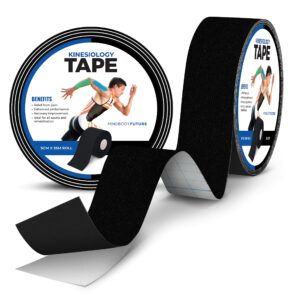 kinesiology tape - black (bulk roll) - premium grade uncut 5cm x 35m roll - ideal for athletic sports physio strapping and muscle injury & support - includes eguide