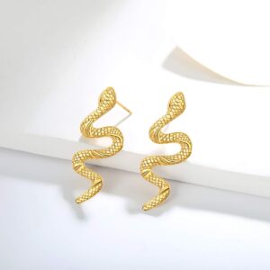 Vivid Snake Earrings Women 18K Gold Plated Stainless Steel Dangle Earring (Gold)