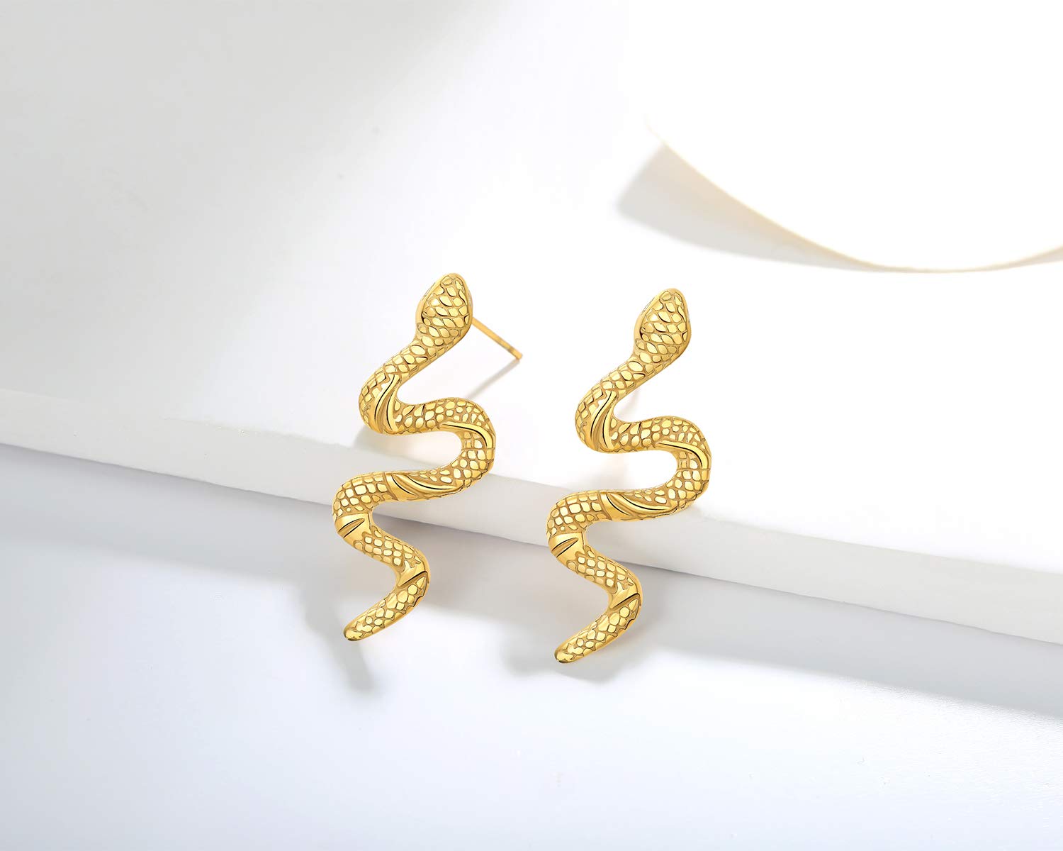 Vivid Snake Earrings Women 18K Gold Plated Stainless Steel Dangle Earring (Gold)