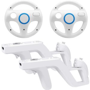 arrocent mario kart racing wheel and zapper light gun for wii wii u (pack of 2, white)