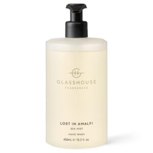 glasshouse fragrances lost in amalfi hand wash, rich in aloe vera & vitamin e, soothing & moisturizing, sea mist scent, 15.2 fl oz (450ml)