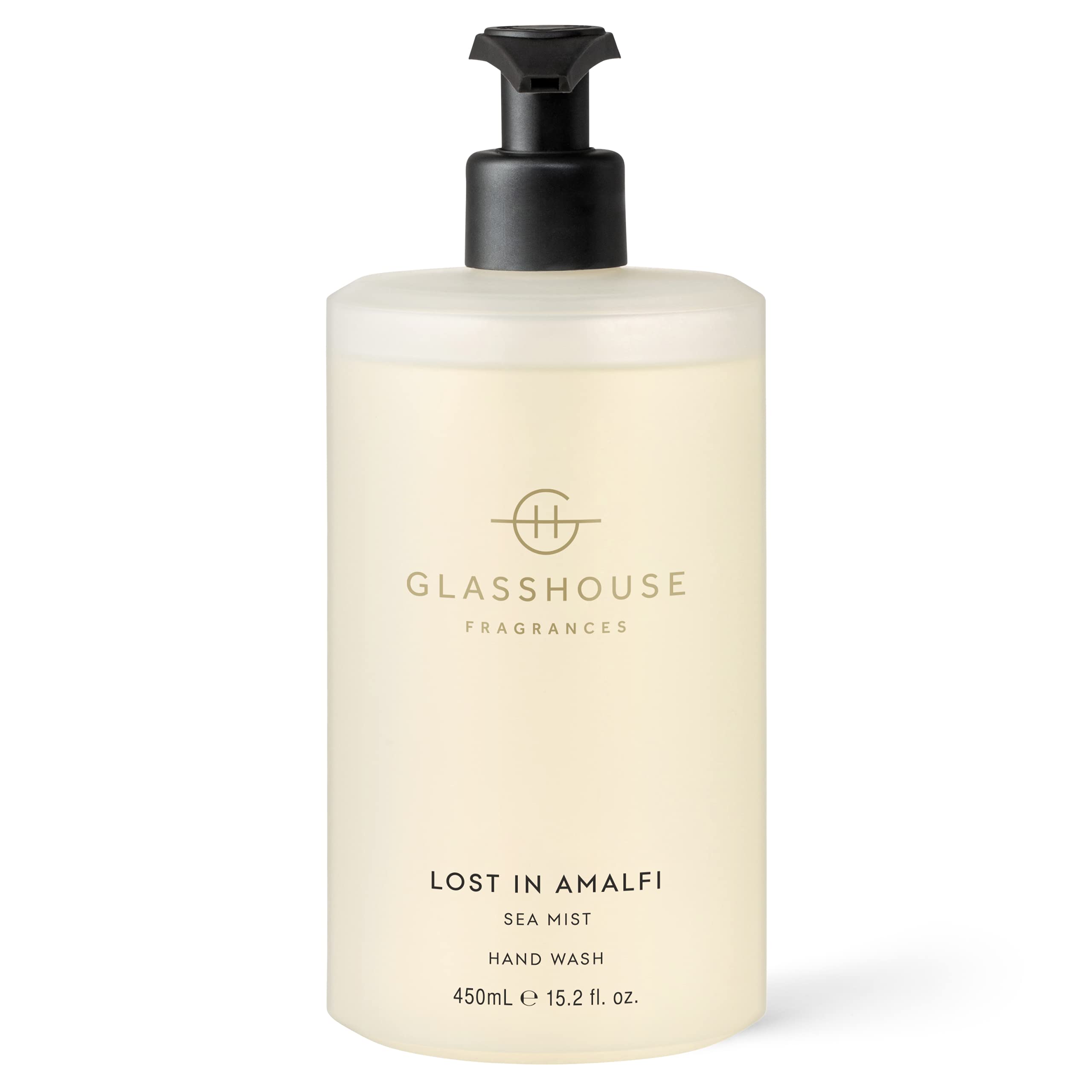 Glasshouse Fragrances Lost In Amalfi Hand Wash, Rich in Aloe Vera & Vitamin E, Soothing & Moisturizing, Sea Mist Scent, 15.2 Fl Oz (450mL)