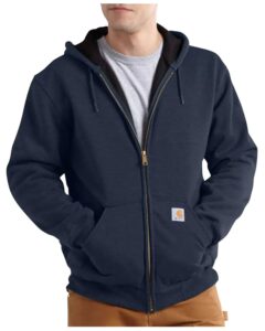 carhartt men's rain defender loose fit midweight thermal-lined full-zip sweatshirt, new navy, large