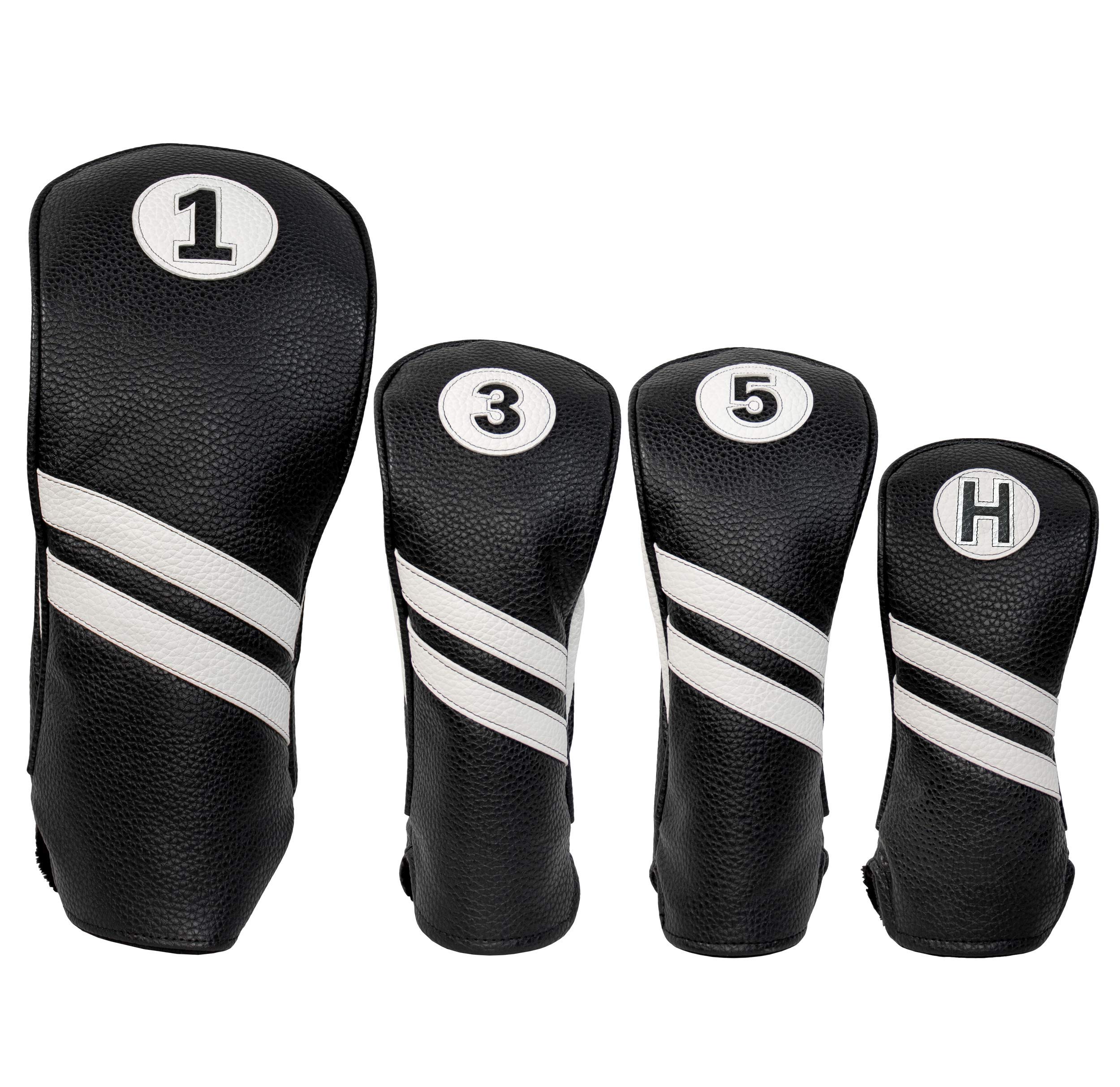 ProActive Sports | Vintage Golf Club Head Covers | for Drivers, Fairway Woods, and Hybrids | Classy Headcovers That Fit Most Clubs | Classic Leather Look | 4-Pack Combo 1, 3, 5, H | Black/White