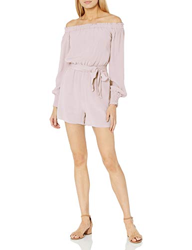 GUESS Women's Mellie Long Sleeve Off Shoulder Romper, Lavender Hush, Large