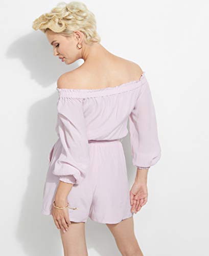 GUESS Women's Mellie Long Sleeve Off Shoulder Romper, Lavender Hush, Large