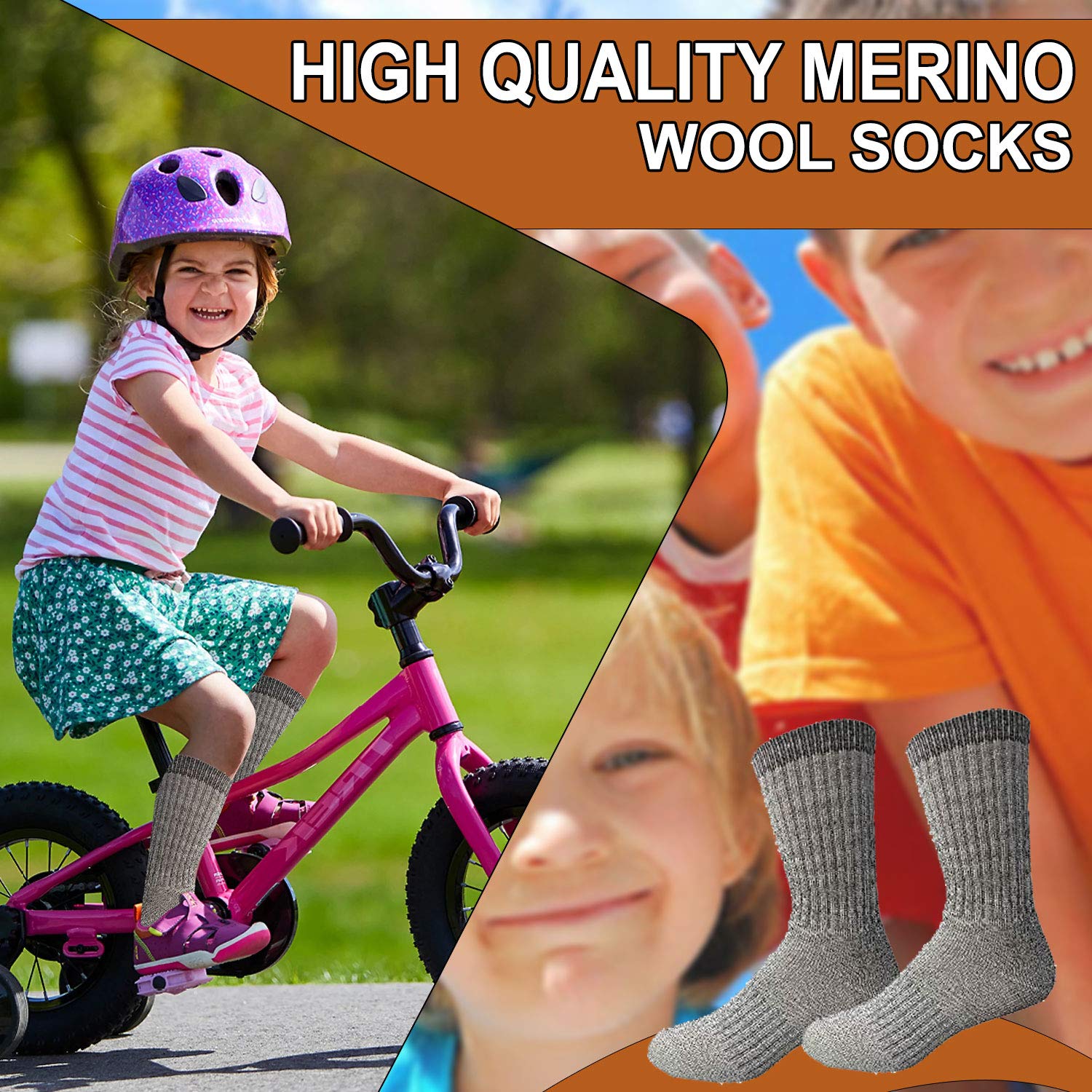 Yacht & Smith Wholesale Bulk Merino Wool Thermal Hiking Boot Socks, Mens Womans Kids (Kids/Black, 4)