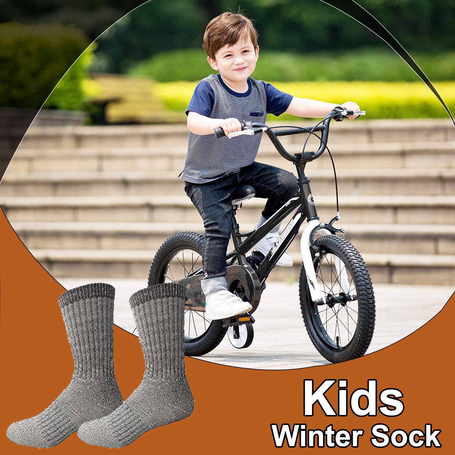 Yacht & Smith Wholesale Bulk Merino Wool Thermal Hiking Boot Socks, Mens Womans Kids (Kids/Black, 4)