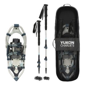 yukon charlie's national park snowshoe kit, 8-inch x 21-inch, includes snowshoes, trekking poles and travel bag