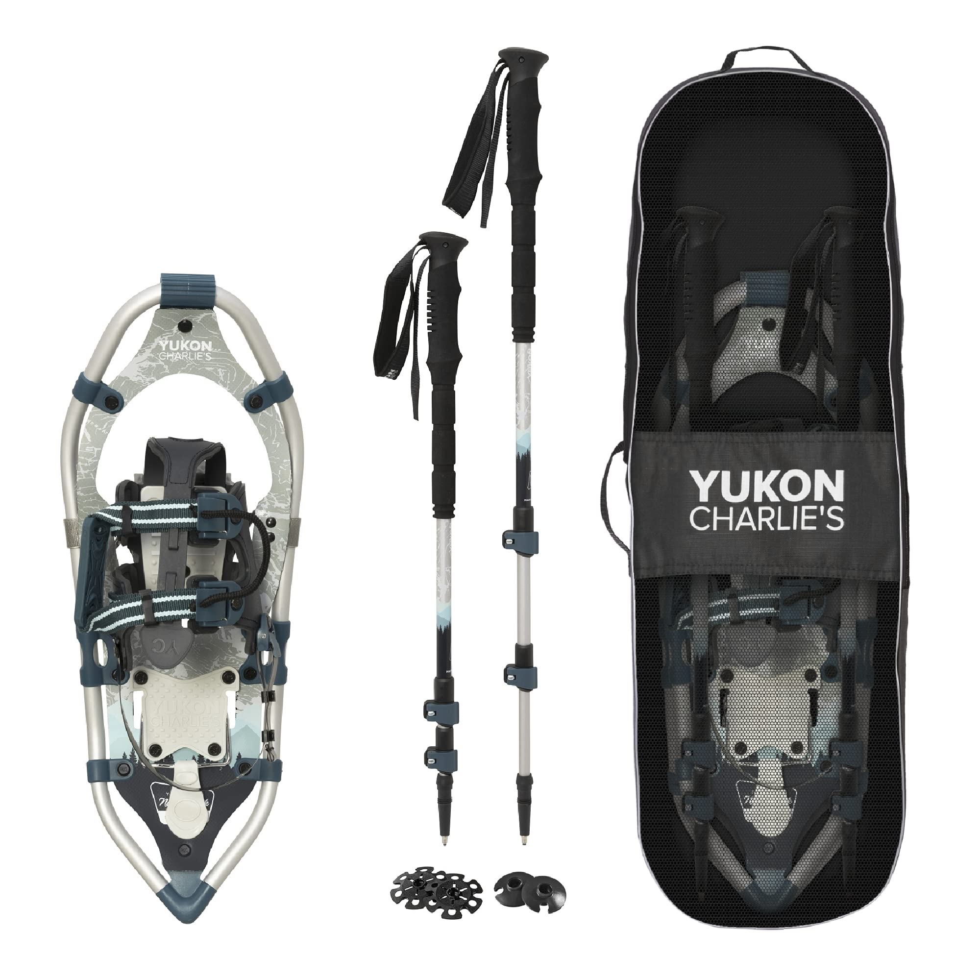 Yukon Charlie's National Park Snowshoe Kit, 8-inch x 21-inch, Includes Snowshoes, Trekking Poles and Travel Bag