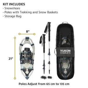 Yukon Charlie's National Park Snowshoe Kit, 8-inch x 21-inch, Includes Snowshoes, Trekking Poles and Travel Bag