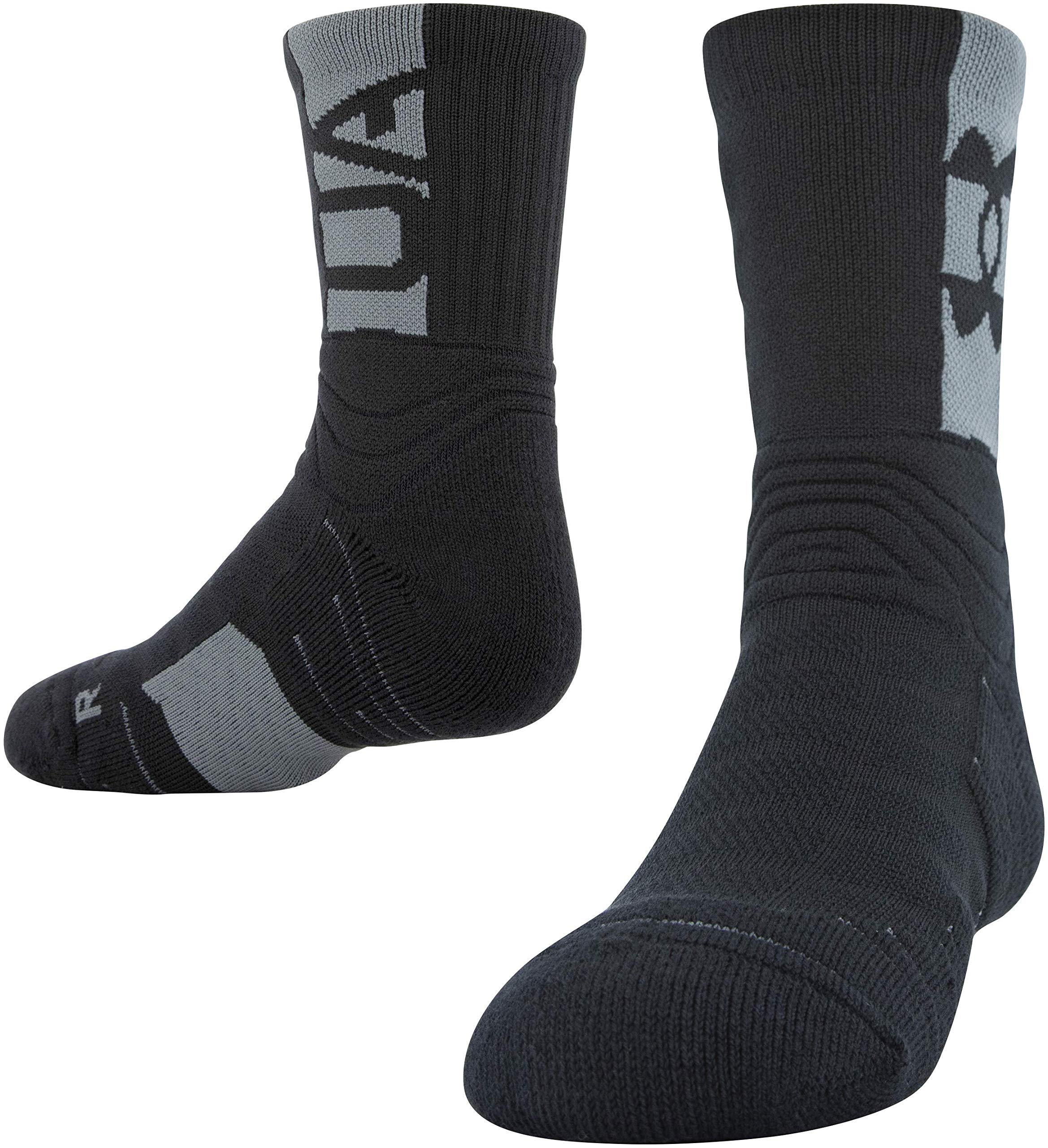 Under Armour Youth Playmaker Mid-Crew Socks, 1-Pair , Black/Pitch Gray , Small