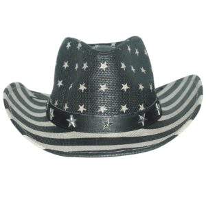 vamuss vintage usa american flag cowboy hat w/western shape-it brim (black-grey)