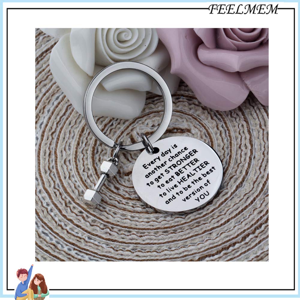 FEELMEM Workout Jewelry Fitness Gift Bodybuilding Keychain Weight Lifting Gift for Fitness Lover Personal Trainer