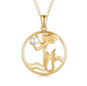 sisgem solid 14k gold mermaid necklace fairytale mermaid pendant necklace for women fine jewelry gifts for her, 16''-18''