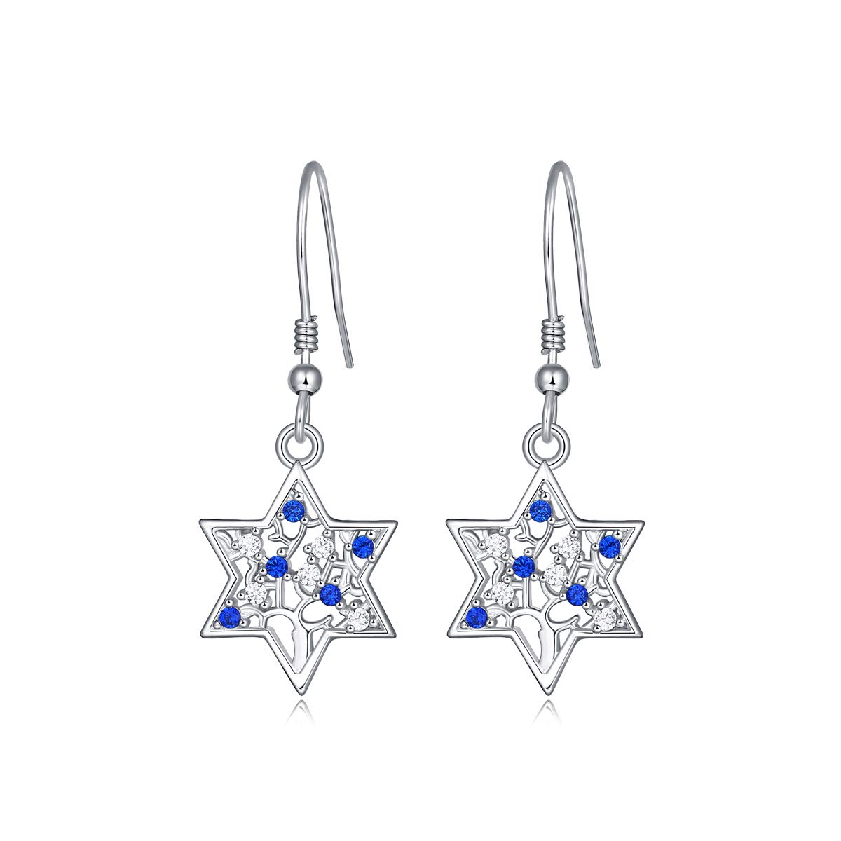 White Gold Plated 925 Sterling Silver Cz Jewish Star Of David Tree Of Life Drop Dangle Earrings For Women Hanukkah Valentine Mother Day Birthday Gifts Jewelry