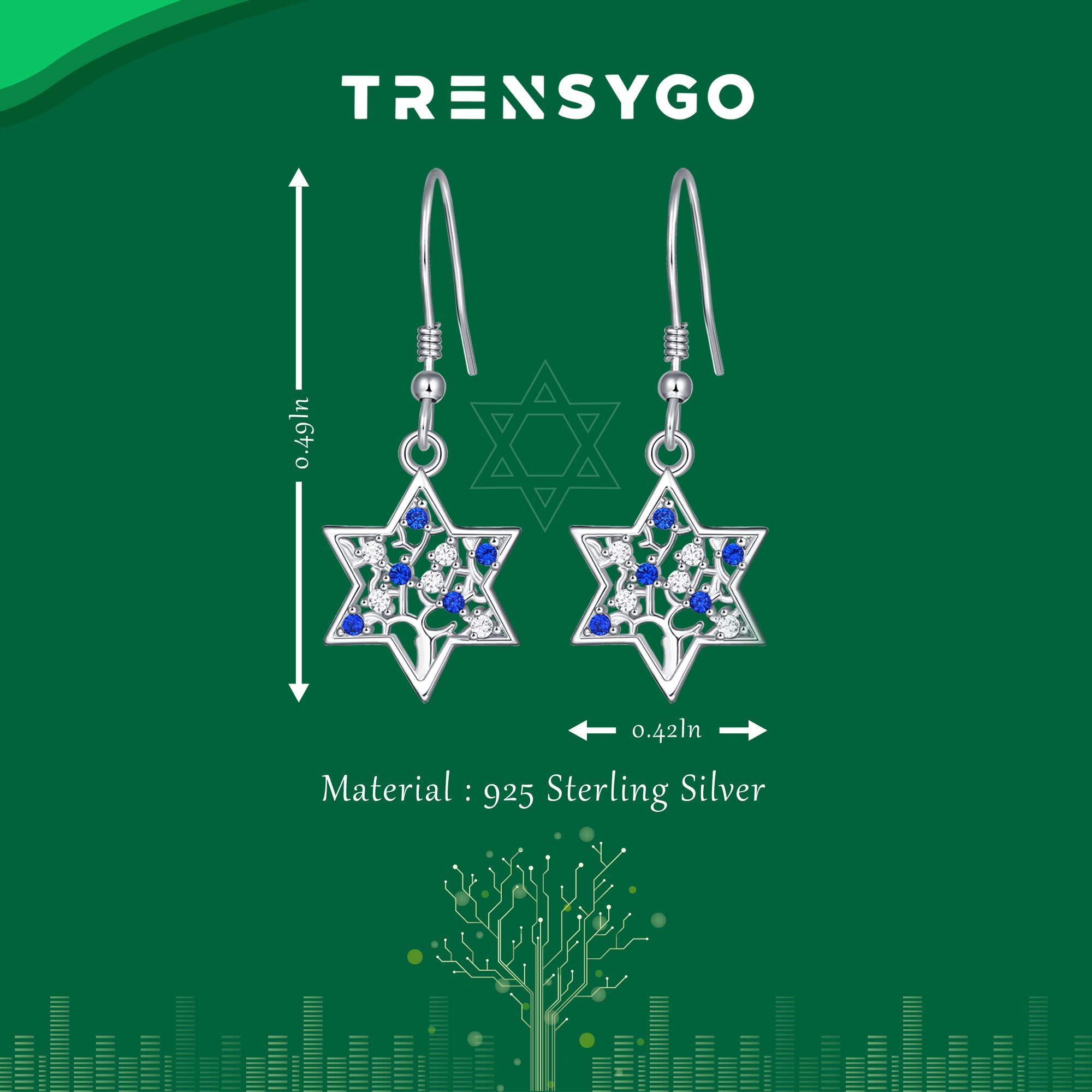 White Gold Plated 925 Sterling Silver Cz Jewish Star Of David Tree Of Life Drop Dangle Earrings For Women Hanukkah Valentine Mother Day Birthday Gifts Jewelry