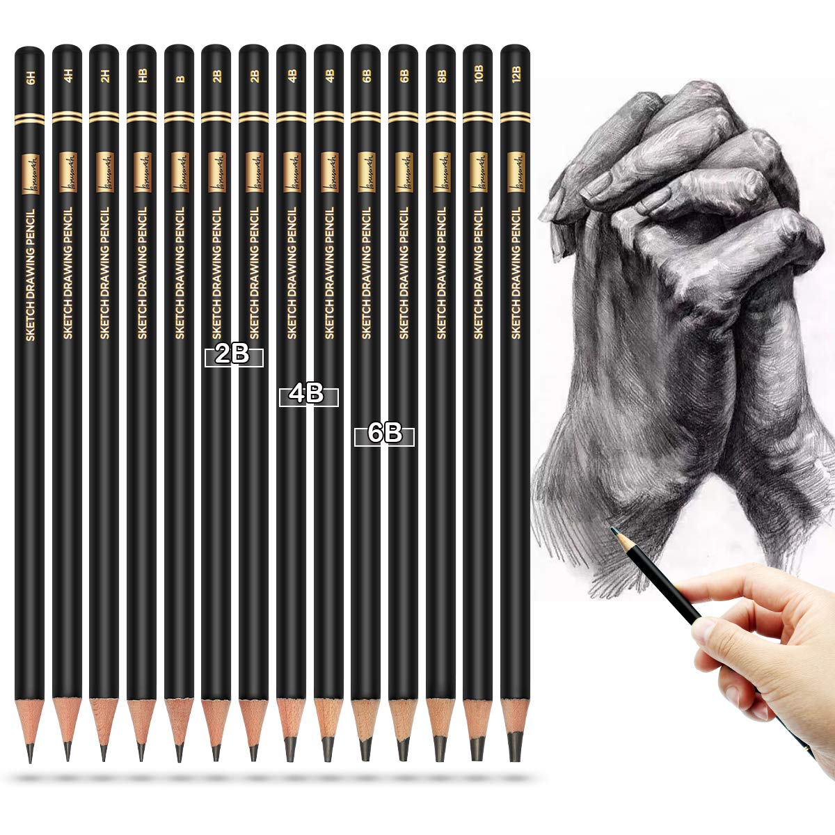 Brusarth Professional Drawing Sketching Pencil Set - 14 Pieces Graphite Pencils, Ideal for Drawing Art, Sketching, Shading, Artist Pencils for Beginners & Pro Artists