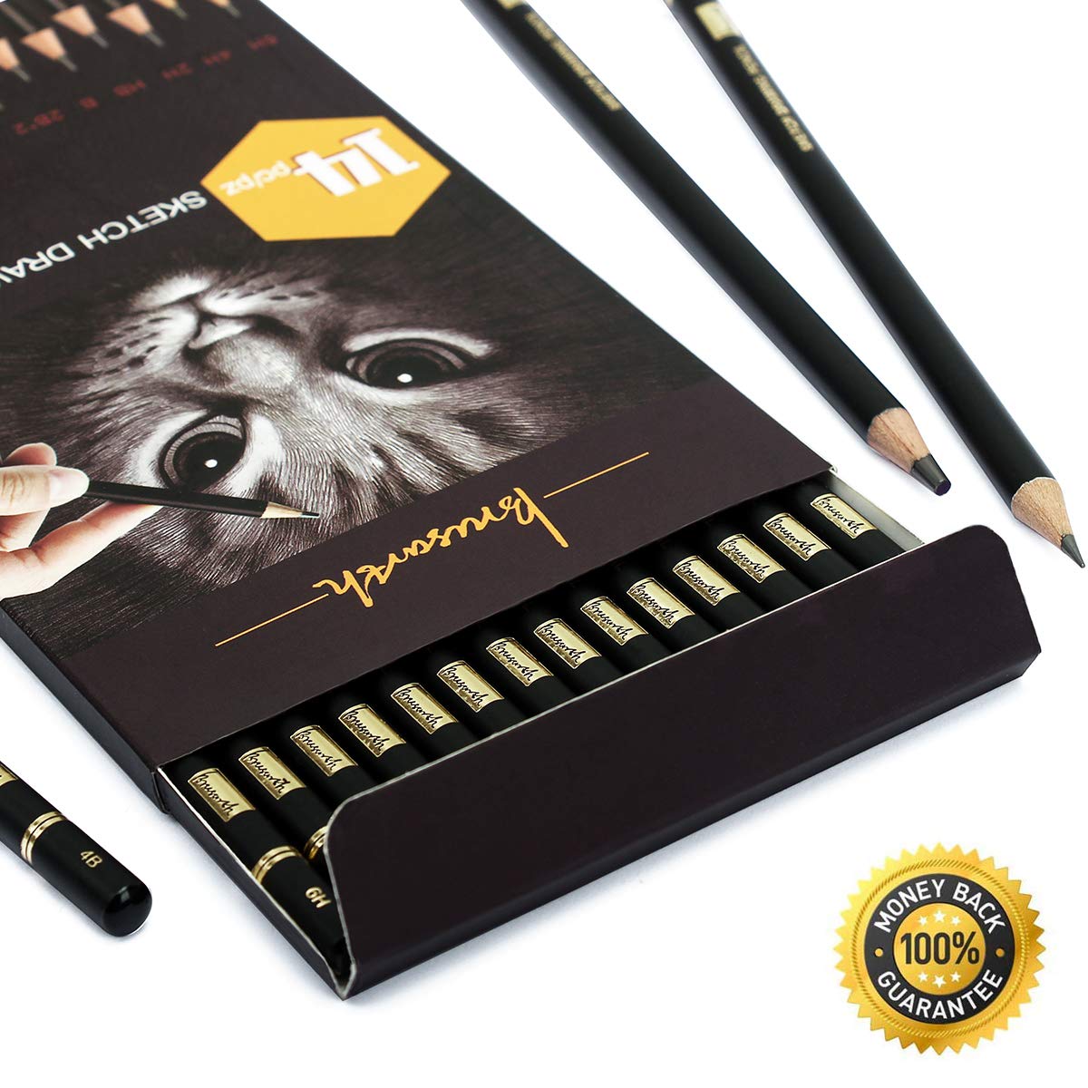 Brusarth Professional Drawing Sketching Pencil Set - 14 Pieces Graphite Pencils, Ideal for Drawing Art, Sketching, Shading, Artist Pencils for Beginners & Pro Artists