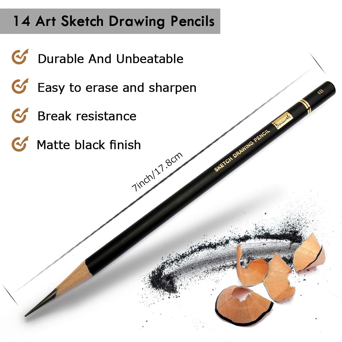 Brusarth Professional Drawing Sketching Pencil Set - 14 Pieces Graphite Pencils, Ideal for Drawing Art, Sketching, Shading, Artist Pencils for Beginners & Pro Artists