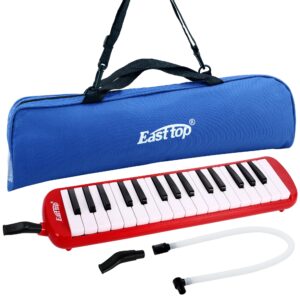 east top 32-key melodica, professional mouth melodica keyboard organ melodica instrument for adults, students and kids, as a gift, set-red