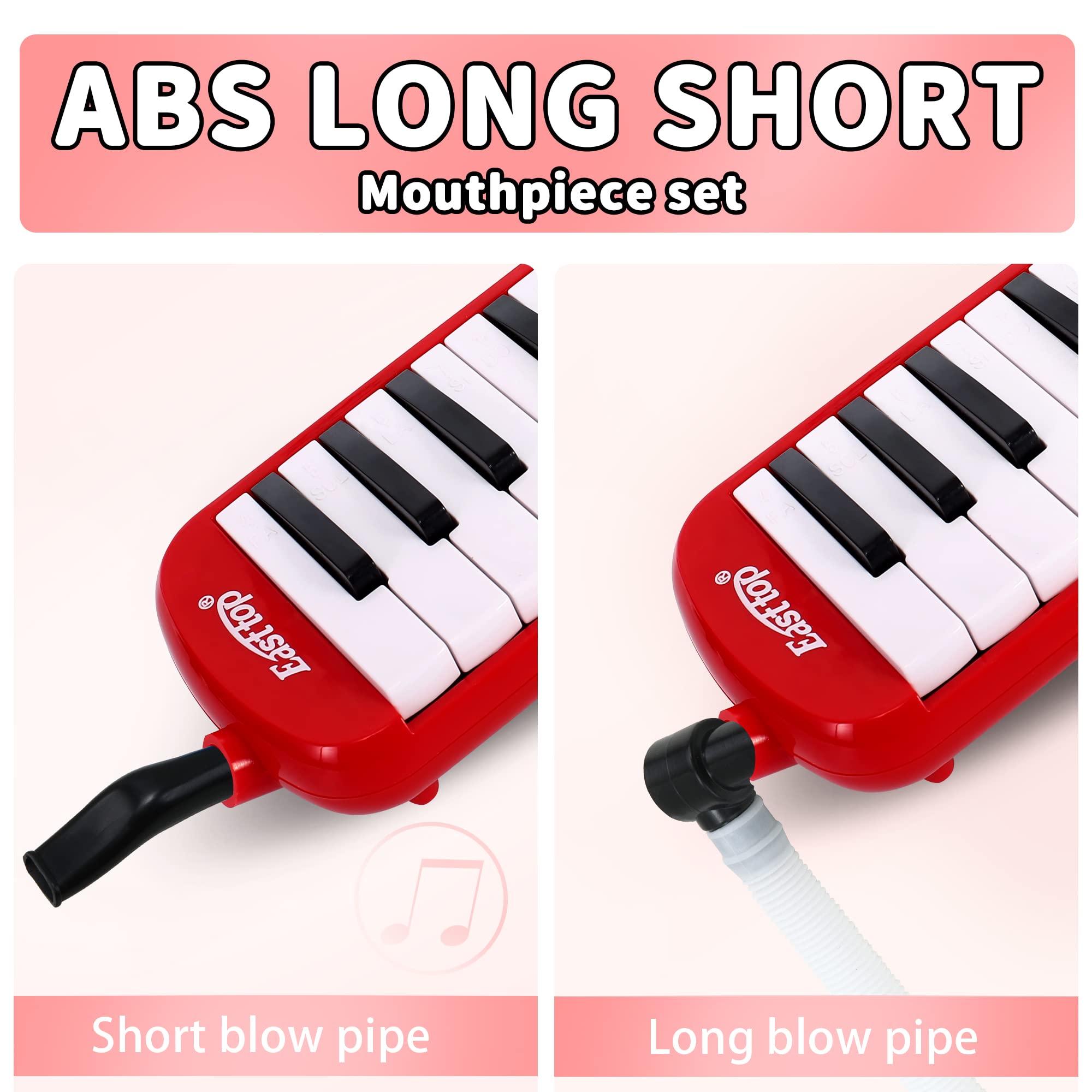 East top 32-Key Melodica, Professional Mouth Melodica Keyboard Organ Melodica Instrument for Adults, Students and Kids, As a gift, Set-Red