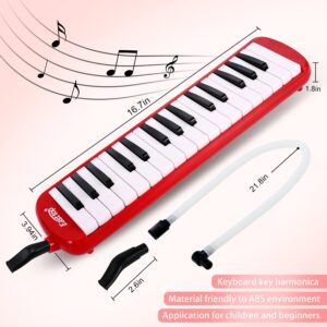 East top 32-Key Melodica, Professional Mouth Melodica Keyboard Organ Melodica Instrument for Adults, Students and Kids, As a gift, Set-Red