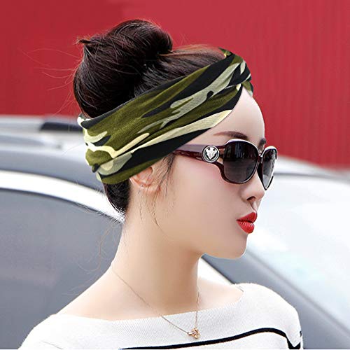 tiggell 6pcs Camo Leopard Headbands Elastic Bow Hairband Turban Twisted Head Wrap Knot Hair Accessories for Women Girls Running Sport Travel