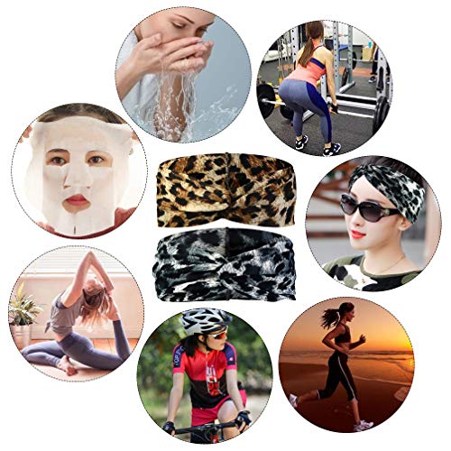 tiggell 6pcs Camo Leopard Headbands Elastic Bow Hairband Turban Twisted Head Wrap Knot Hair Accessories for Women Girls Running Sport Travel