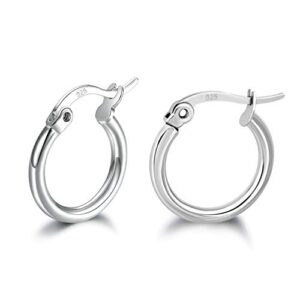 3 Pairs 925 Sterling Silver Hoop Earrings | Small White Gold Plated Hoop Earrings for Women (13mm, 15mm, 20mm)