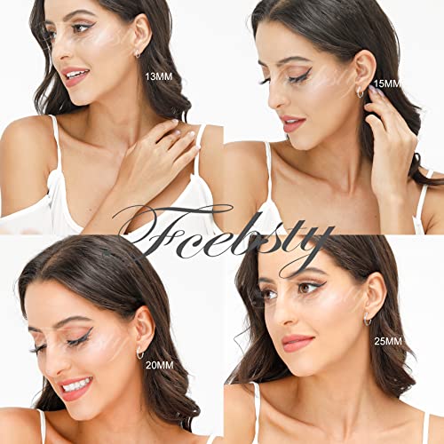 3 Pairs 925 Sterling Silver Hoop Earrings | Small White Gold Plated Hoop Earrings for Women (13mm, 15mm, 20mm)