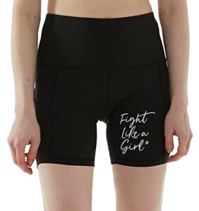 fight like a girl workout shorts with pockets high waist biker yoga running volleyball spandex for women 5" - black [s]