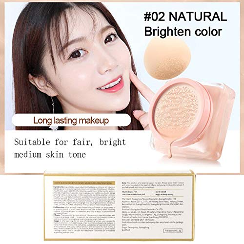 Air Cushion CC Cream Liquid Mushroom BB Foundation Weightlight Color Brighten Face Tones Moisturizer Primer Hides Face Pores for Girls Dry Skin with Makeup Sponge (13g)