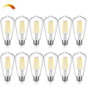 lakumu 12-pack dimmable vintage led edison bulbs equivalent 60w incandescent, 7w warm white 2700k st58 antique led filament bulbs with e26 medium base, super brightness 850lm, clear glass