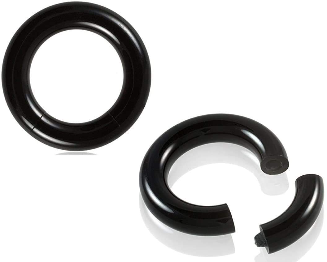 Luxe Modz BodyJewelryOnline PAIR of Black Acrylic Segment Rings, Captive Bead, 8 Gauge (1/2” 16mm) Thickness, Hypoallergenic, Nickel-Free, Stylish, Super LightWeight