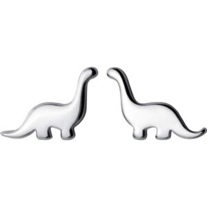 tiny dinosaur stud earrings s925 sterling silver minimalist mini animal statement earring studs cartilage tragus piercing jewelry gifts for women sensitive ears (silver)