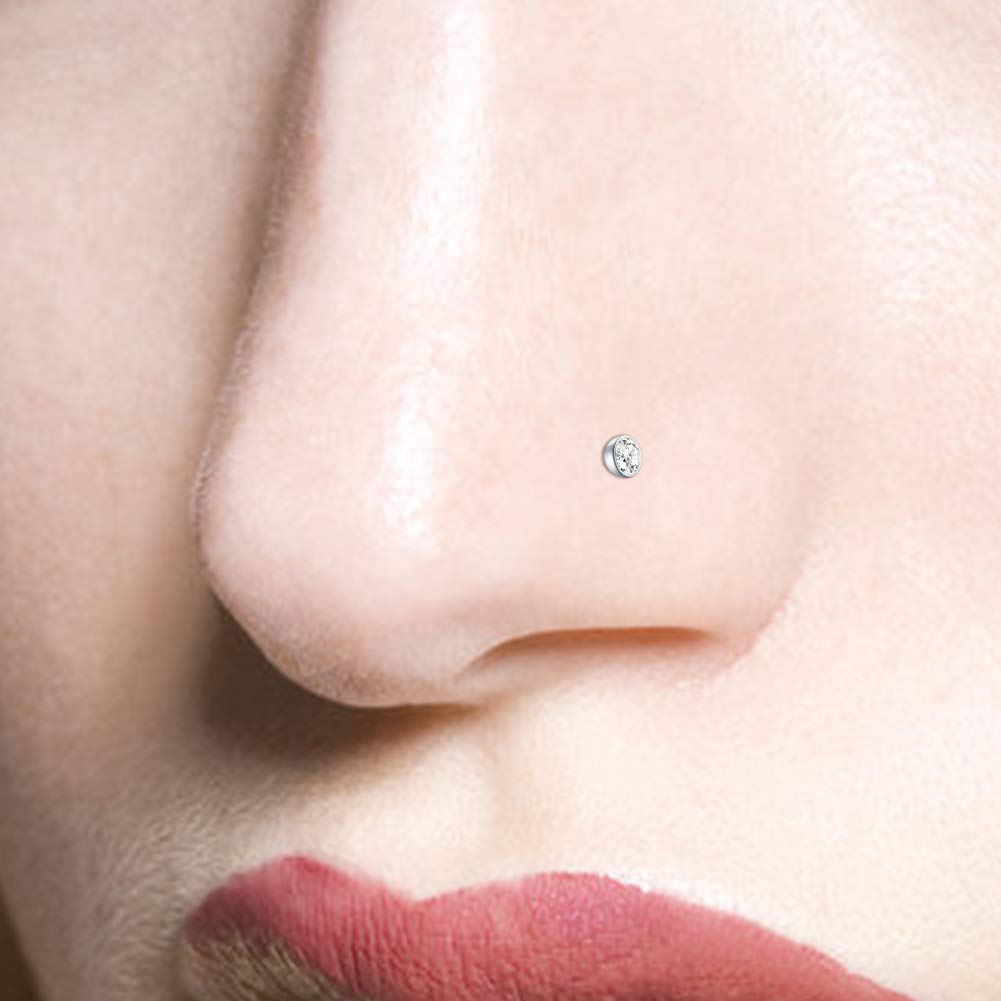 Anicina 18G Nose Rings Studs Stainless Steel 1.5mm 2mm 2.5mm 3mm Opal & CZ Flat Top Nose Screw Studs Nose Piercing Jewelry 12PCS