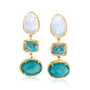 ross-simons multi-gemstone drop earrings in 18kt gold over sterling