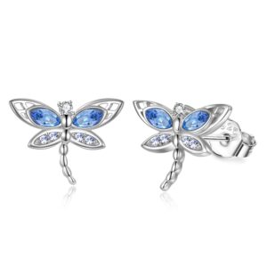 aoboco dragonfly gifts for women 925 sterling silver dragonfly stud earrings jewelry with austrian crystal birthday christmas mothers day gifts for wife