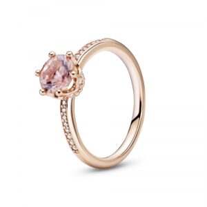 pandora pink sparkling crown solitaire ring - rose gold ring for women - sparkling jewelry for women - 14k rose gold-plated rose with cubic zirconia - size 6