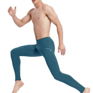 Willit Men's Active Yoga Leggings Pants Running Dance Tights with Pockets Cycling Workout Pants Quick Dry Dark Blue M